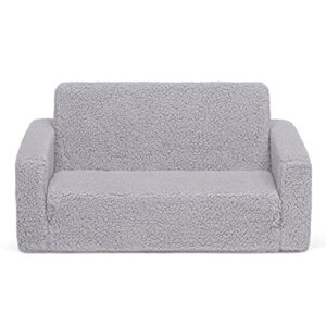 Delta Children Cozee Flip-Out Sherpa 2-in-1 Convertible Sofa to Lounger for Kids, Grey