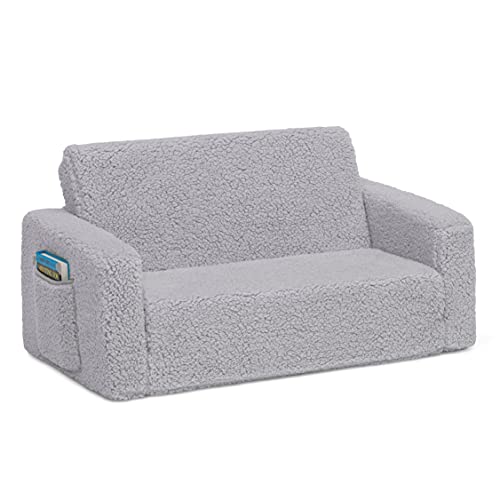 Delta Children Cozee Flip-Out Sherpa 2-in-1 Convertible Sofa to Lounger for Kids, Grey