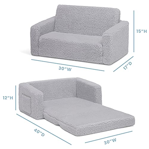 Delta Children Cozee Flip-Out Sherpa 2-in-1 Convertible Sofa to Lounger for Kids, Grey