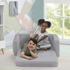 Delta Children Cozee Flip-Out Sherpa 2-in-1 Convertible Sofa to Lounger for Kids, Grey