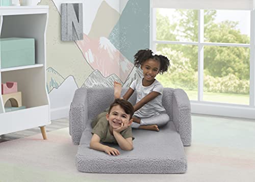 Delta Children Cozee Flip-Out Sherpa 2-in-1 Convertible Sofa to Lounger for Kids, Grey