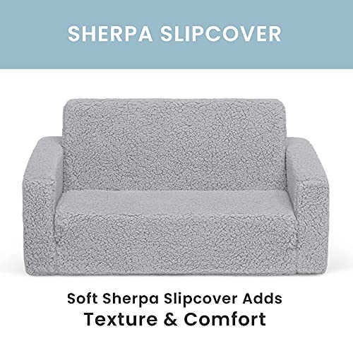 Delta Children Cozee Flip-Out Sherpa 2-in-1 Convertible Sofa to Lounger for Kids, Grey