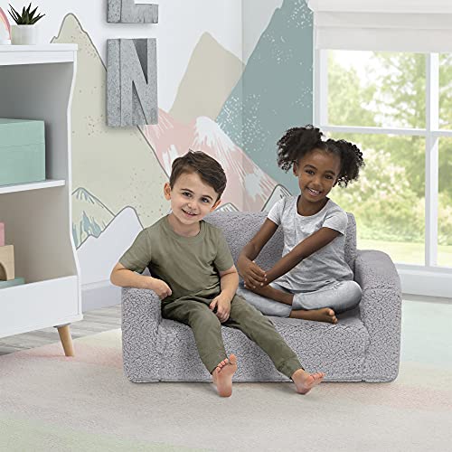 Delta Children Cozee Flip-Out Sherpa 2-in-1 Convertible Sofa to Lounger for Kids, Grey