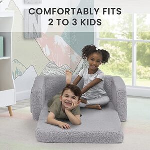 Delta Children Cozee Flip-Out Sherpa 2-in-1 Convertible Sofa to Lounger for Kids, Grey