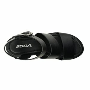 Soda ACCOUNT ~ Women Open Toe Two Bands Lug sole Fashion Heel Sandals with Adjustable Ankle Strap (Black, numeric_7)