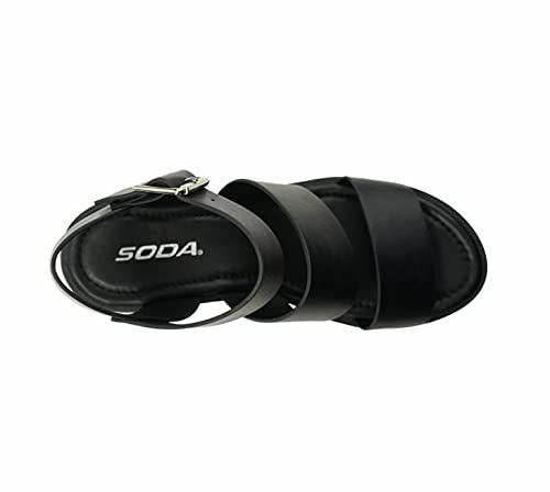 Soda ACCOUNT ~ Women Open Toe Two Bands Lug sole Fashion Heel Sandals with Adjustable Ankle Strap (Black, numeric_7)