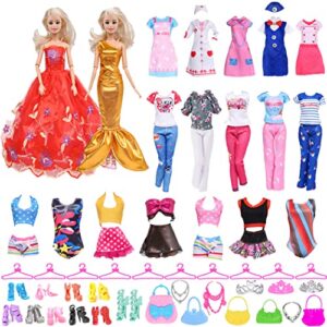 ebuddy 50 pcs doll clothes and accessories - including mermaid evening dress wedding gown dress 7 bikini swimwear 5 costume role play 5 causal outfits and 31 doll accessories for 11.5 inch dolls