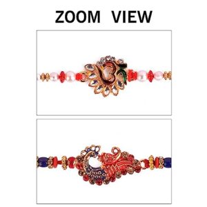 SATVIK 2 Pc Rakhi for Brother Bhaiya Bhabhi Traditional Handmade Premium Quality Assorted Set Roli Chawal, Greeting Card & Soun Stickers Rakhi Thread Rakhdi Bracelets Rakshabandhan