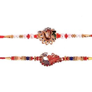 satvik 2 pc rakhi for brother bhaiya bhabhi traditional handmade premium quality assorted set roli chawal, greeting card & soun stickers rakhi thread rakhdi bracelets rakshabandhan