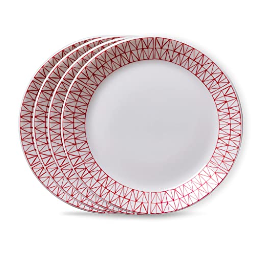 Corelle Everyday Expressions 4-Pc Dining Plates Set, Service for 4, Durable and Eco-Friendly 10-1/2-Inch , Higher Rim Glass Dinner Plate , Microwave and Dishwasher Safe, Graphic Stitch