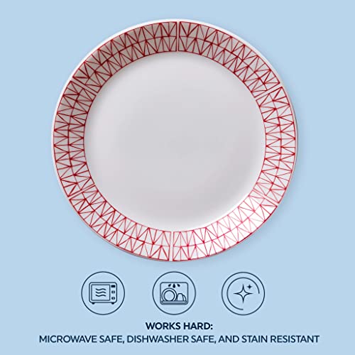 Corelle Everyday Expressions 4-Pc Dining Plates Set, Service for 4, Durable and Eco-Friendly 10-1/2-Inch , Higher Rim Glass Dinner Plate , Microwave and Dishwasher Safe, Graphic Stitch