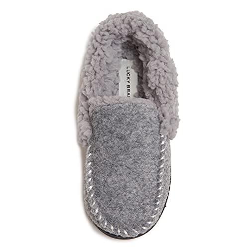 Lucky Brand Boy's Faux Wool A-line House Shoes for Kids, Memory Foam Slippers, Grey, 9/10