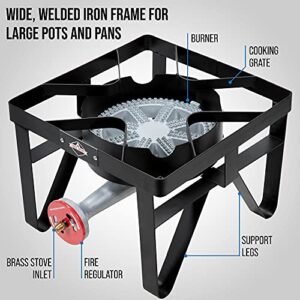 Hike Crew Cast Iron Single-Burner Outdoor Gas Stove | 220,000 BTU Portable Propane-Powered Cooktop | with Blue Flame Air Control Panel, Hose with Adjustable 0-20 PSI Regulator