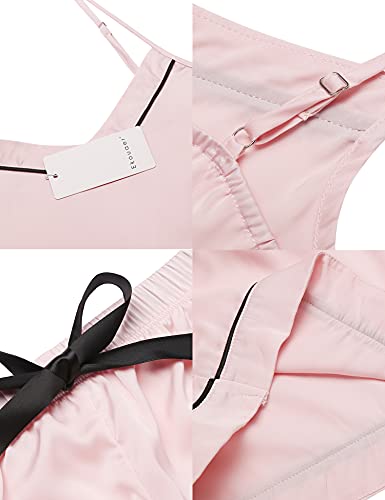 Ekouaer Lounge Set Women's Silk Soft Sleepwear Two Piece Pajamas Satin Cami Shorts Pj Set Bride Bachelorette Gifts (Pink,L)