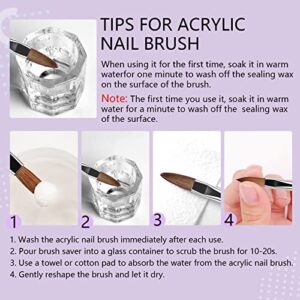 Saviland 5pcs Acrylic Nail Brush for Acrylic Powder Size 4/6/8/10/12 Professional Nail Art Brushes Set Wood Handle Nail Brushes for Acrylic Application Nail Extension Carving