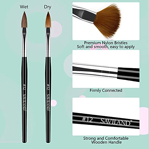 Saviland 5pcs Acrylic Nail Brush for Acrylic Powder Size 4/6/8/10/12 Professional Nail Art Brushes Set Wood Handle Nail Brushes for Acrylic Application Nail Extension Carving