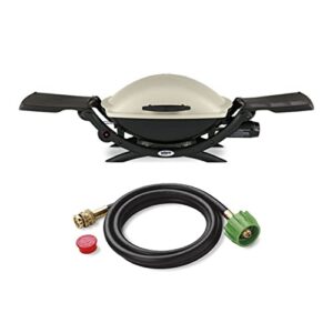 weber q 2000 portable liquid propane gas grill (titanium) starter bundle (2 items)