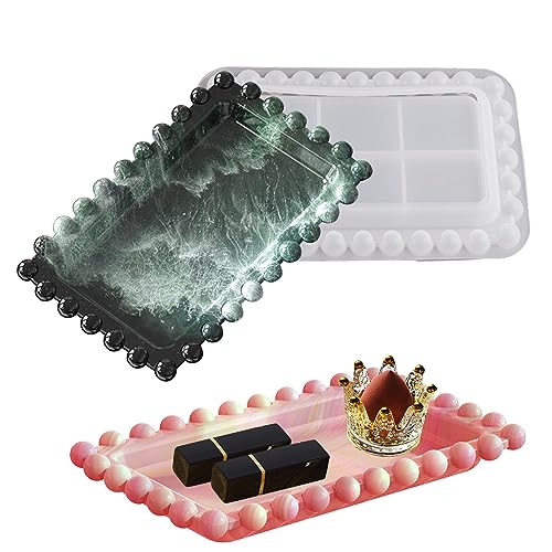 Resin Tray Mold with Bead Edges Rectangle Jewelry Plate Mould for Resin Epoxy Casting Display Trinket Candles Holder Soap Dish Storage Container Art Crafts Making Supplies Home Decoration