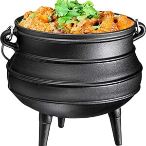 Bruntmor Pre-Seasoned Cauldron Cast Iron | 10 Quarts - African Potjie Pot with Lid | 3 Legs for Even Heat Distribution - Premium Camping Cookware for Campfire, Coals and Fireplace Cooking (Large)