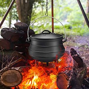 Bruntmor Pre-Seasoned Cauldron Cast Iron | 10 Quarts - African Potjie Pot with Lid | 3 Legs for Even Heat Distribution - Premium Camping Cookware for Campfire, Coals and Fireplace Cooking (Large)