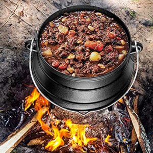 Bruntmor Pre-Seasoned Cauldron Cast Iron | 10 Quarts - African Potjie Pot with Lid | 3 Legs for Even Heat Distribution - Premium Camping Cookware for Campfire, Coals and Fireplace Cooking (Large)