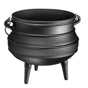 Bruntmor Pre-Seasoned Cauldron Cast Iron | 10 Quarts - African Potjie Pot with Lid | 3 Legs for Even Heat Distribution - Premium Camping Cookware for Campfire, Coals and Fireplace Cooking (Large)