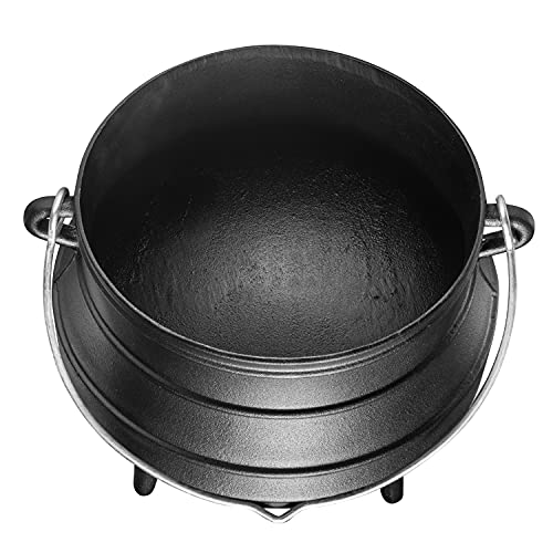 Bruntmor Pre-Seasoned Cauldron Cast Iron | 10 Quarts - African Potjie Pot with Lid | 3 Legs for Even Heat Distribution - Premium Camping Cookware for Campfire, Coals and Fireplace Cooking (Large)