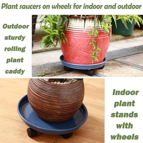 6 Packs Plant Caddy with Wheels 12" Plastic Rolling Plant Stands Heavy-Duty Plant Dolly with Casters Indoor and Outdoor Plant Roller Base Large Heavy Plant Pot Saucers with Wheels Plant Mover, Black