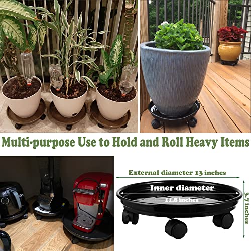 6 Packs Plant Caddy with Wheels 12" Plastic Rolling Plant Stands Heavy-Duty Plant Dolly with Casters Indoor and Outdoor Plant Roller Base Large Heavy Plant Pot Saucers with Wheels Plant Mover, Black