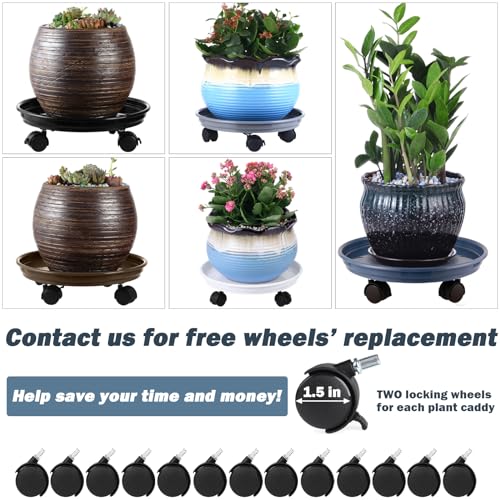 6 Packs Plant Caddy with Wheels 12" Plastic Rolling Plant Stands Heavy-Duty Plant Dolly with Casters Indoor and Outdoor Plant Roller Base Large Heavy Plant Pot Saucers with Wheels Plant Mover, Black