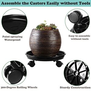 6 Packs Plant Caddy with Wheels 12" Plastic Rolling Plant Stands Heavy-Duty Plant Dolly with Casters Indoor and Outdoor Plant Roller Base Large Heavy Plant Pot Saucers with Wheels Plant Mover, Black