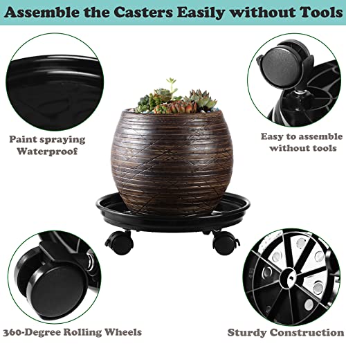 6 Packs Plant Caddy with Wheels 12" Plastic Rolling Plant Stands Heavy-Duty Plant Dolly with Casters Indoor and Outdoor Plant Roller Base Large Heavy Plant Pot Saucers with Wheels Plant Mover, Black