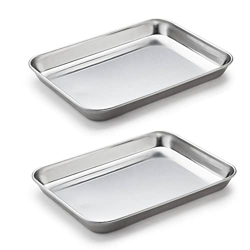 2 Pack Stainless Steel Tray Non Toxic Heavy Duty Thickening Pan for Kitchen Baking, Lab Instrument, Dental, Medical Surgical Instrument, Pet Treatment, Jewelry Tools（Medium