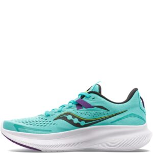 saucony women's ride 15 running shoe, cool mint/acid, 9