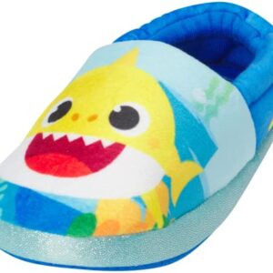 Nickelodeon Plush Fuzzy Slippers, Non-Skid Sole (Toddler/Kid, Boys' Baby Shark Blue, 11-12 Little