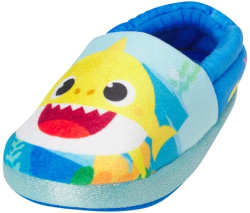 Nickelodeon Plush Fuzzy Slippers, Non-Skid Sole (Toddler/Kid, Boys' Baby Shark Blue, 11-12 Little