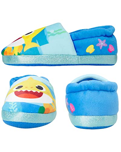 Nickelodeon Plush Fuzzy Slippers, Non-Skid Sole (Toddler/Kid, Boys' Baby Shark Blue, 11-12 Little