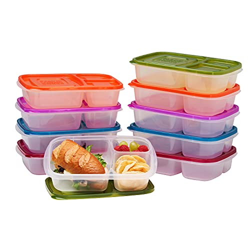 EasyLunchboxes® - Bento Lunch Boxes - Reusable 3-Compartment Food Containers for School, Work, and Travel, Set of 10 (Classic)