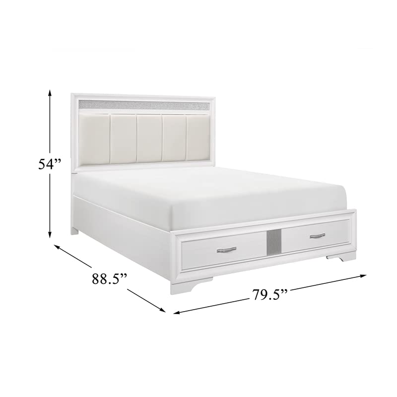 Lexicon Luster Wood California King Bed with 2 Drawers in White and Silver