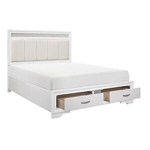 Lexicon Luster Wood California King Bed with 2 Drawers in White and Silver