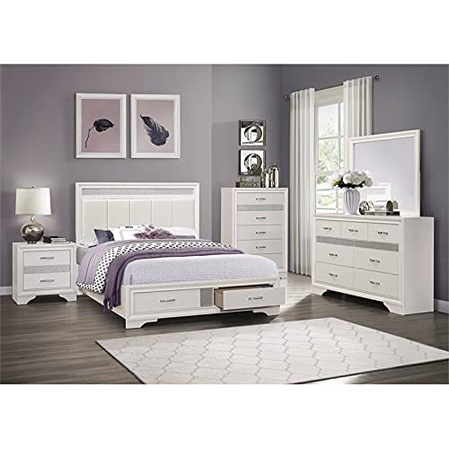 Lexicon Luster Wood California King Bed with 2 Drawers in White and Silver