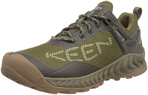 KEEN Men's NXIS Evo Low Height Waterproof Fast Packing Hiking Shoes, Dark Olive/Black Olive, 11