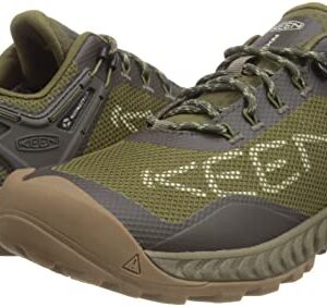 KEEN Men's NXIS Evo Low Height Waterproof Fast Packing Hiking Shoes, Dark Olive/Black Olive, 11