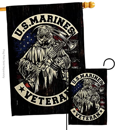 USBrotherhood Veteran Garden House Flag Set Armed Forces Marine Corps USMC Semper Fi United State American Military Retire Decoration Banner Small Yard Gift Double-Sided, Made in USA