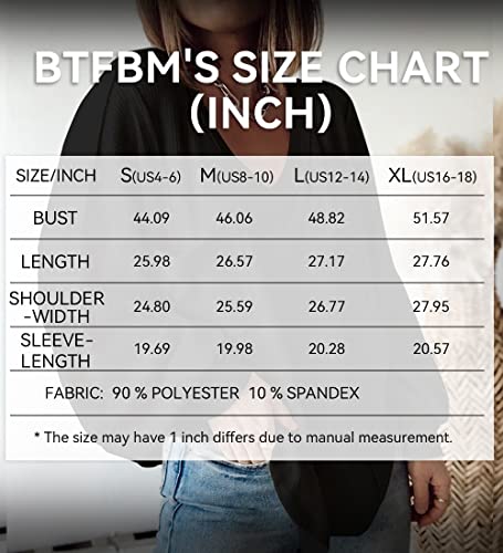 BTFBM Women Casual V Neck Ribbed Knitted Shirts Tunic Tops Loose Balloon Sleeve Solid Pullover Blouses Top with Pocket(Solid Black, Large)