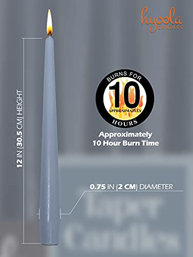 Hyoola Tall Taper Candles - 12 Inch Grey Blue Unscented Dripless Taper Candles - 10 Hour Burn Time - 12 Pack