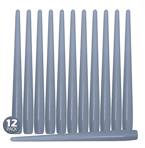 Hyoola Tall Taper Candles - 12 Inch Grey Blue Unscented Dripless Taper Candles - 10 Hour Burn Time - 12 Pack