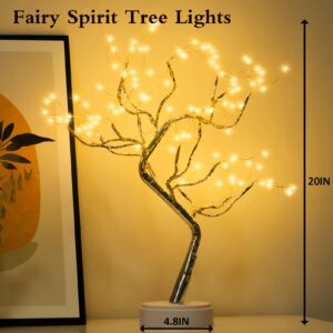 108 LED Sparkly Fairy Spirit Tree Lamp Remote Control, 8 Modes USB/Battery Tabletop Bonsai DIY Artificial Tree Light for Bedroom Desktop Christmas Party Indoor Decor Lights (Warm White)