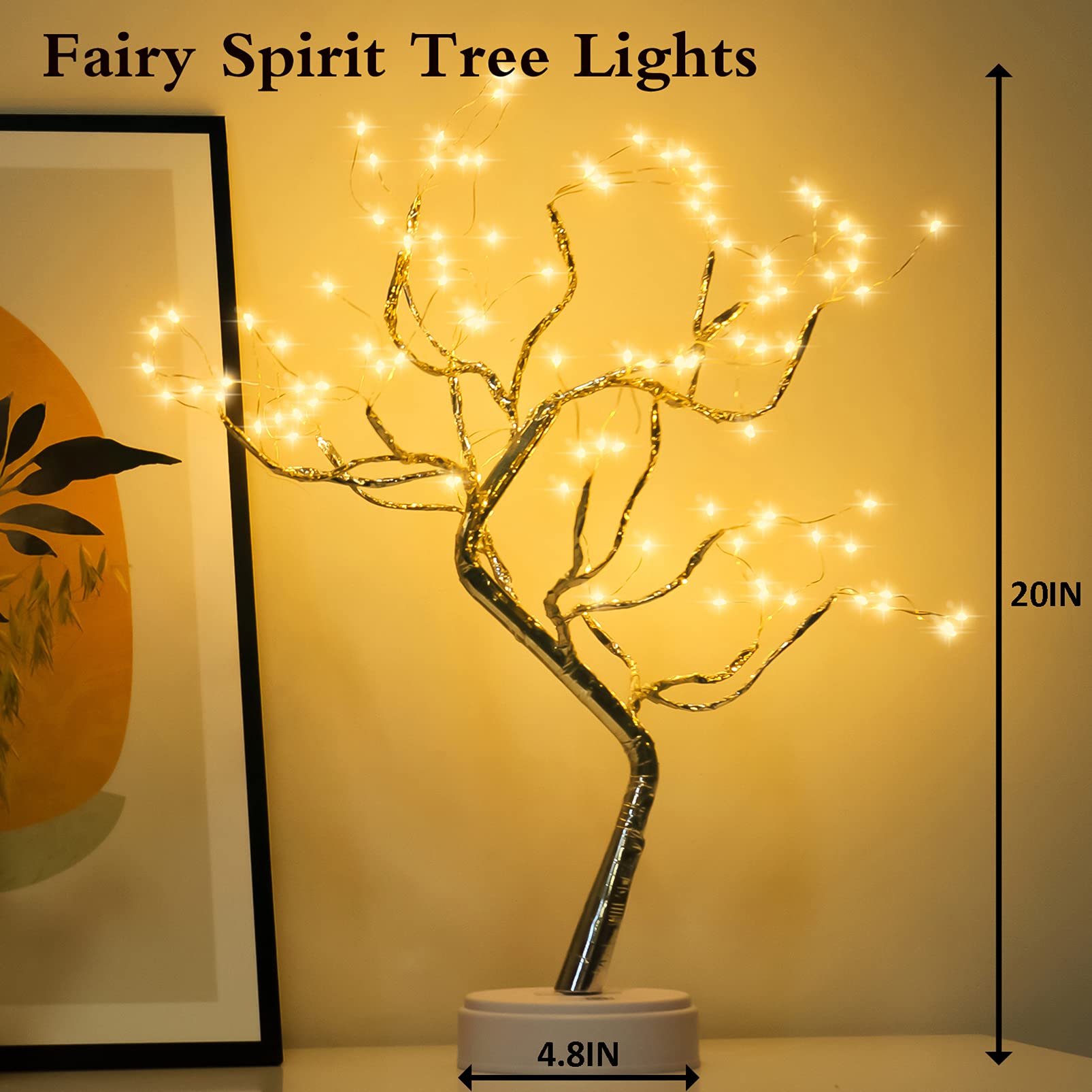 108 LED Sparkly Fairy Spirit Tree Lamp Remote Control, 8 Modes USB/Battery Tabletop Bonsai DIY Artificial Tree Light for Bedroom Desktop Christmas Party Indoor Decor Lights (Warm White)