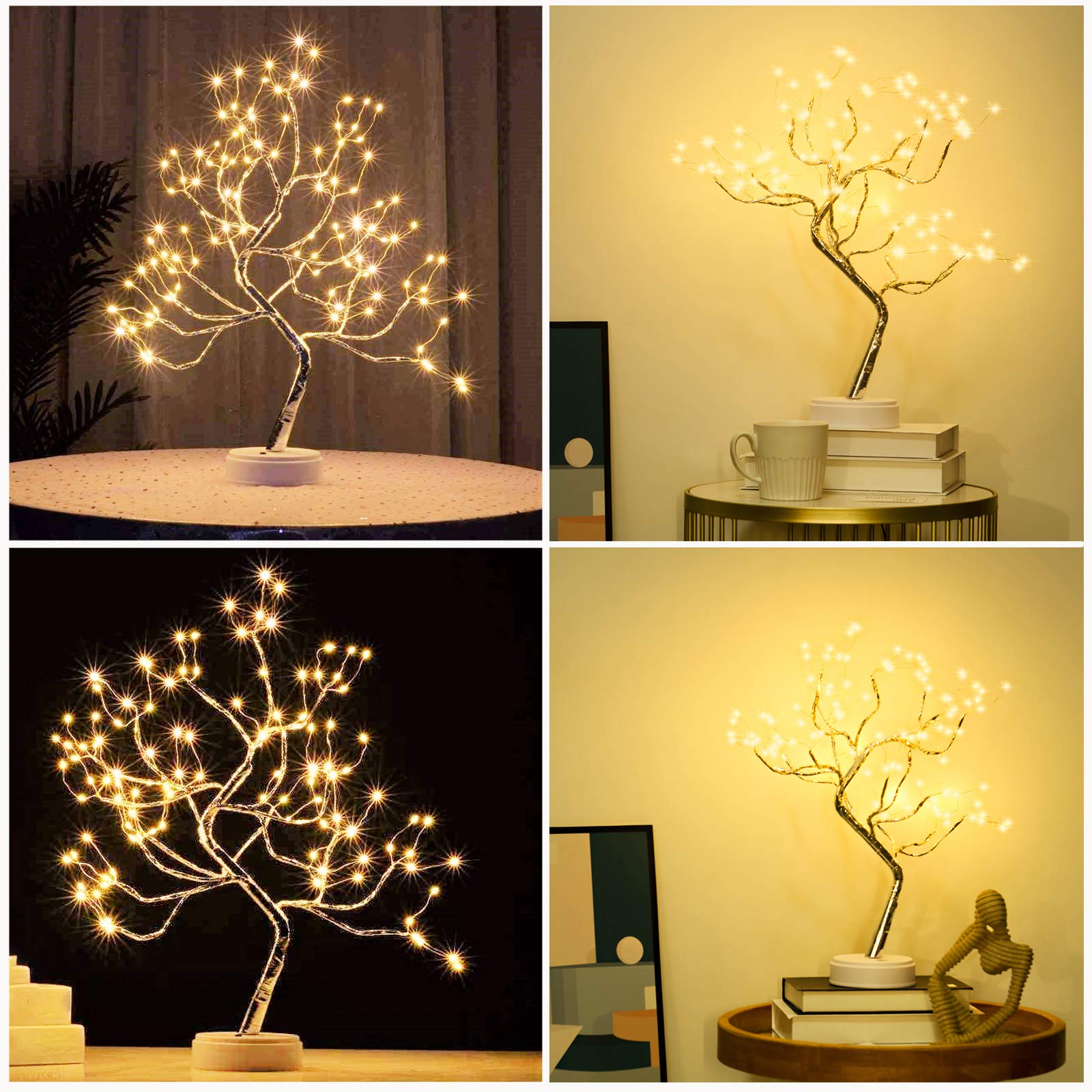 108 LED Sparkly Fairy Spirit Tree Lamp Remote Control, 8 Modes USB/Battery Tabletop Bonsai DIY Artificial Tree Light for Bedroom Desktop Christmas Party Indoor Decor Lights (Warm White)